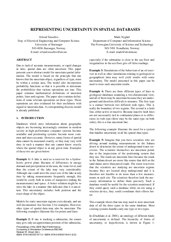 (PDF) REPRESENTING UNCERTAINTY IN SPATIAL DATABASES