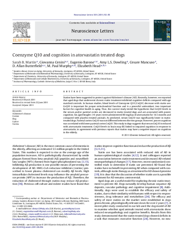 (PDF) Coenzyme Q10 and cognition in atorvastatin treated dogs