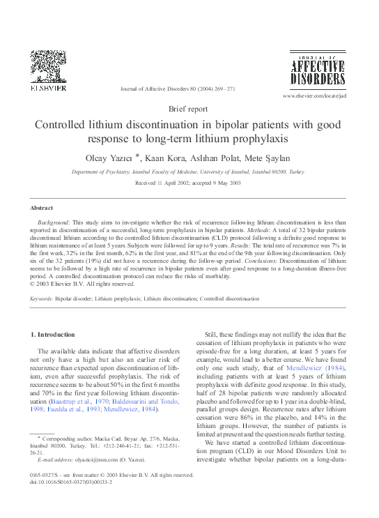 (PDF) Controlled lithium discontinuation in bipolar patients with good ...