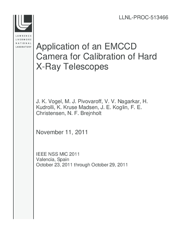Pdf Application Of An Emccd Camera For Calibration Of Hard X Ray Telescopes