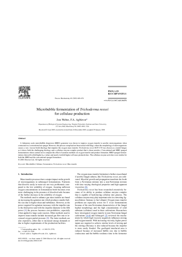 Pdf Microbubble Fermentation Of Trichoderma Reesei For Cellulase Production