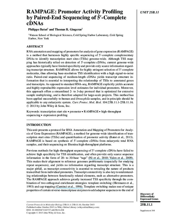(PDF) RAMPAGE: Promoter activity profiling by paired-end sequencing of ...