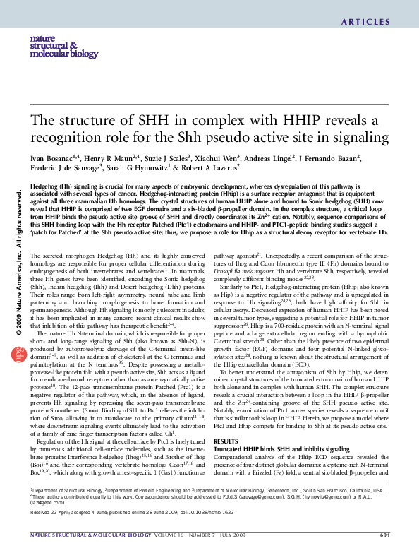 (PDF) The structure of SHH in complex with HHIP reveals a recognition ...