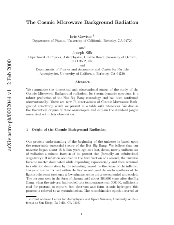 (PDF) THE COSMIC MICROWAVE BACKGROUND RADIATION | Eric Gawiser ...