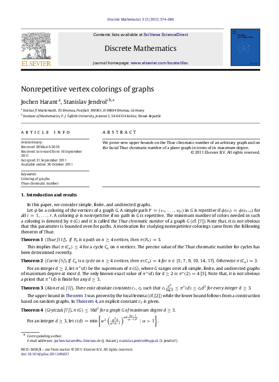 (PDF) Nonrepetitive vertex colorings of graphs | Stanislav Jendrol - Academia.edu
