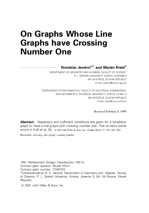 (PDF) On graphs whose line graphs have crossing number one