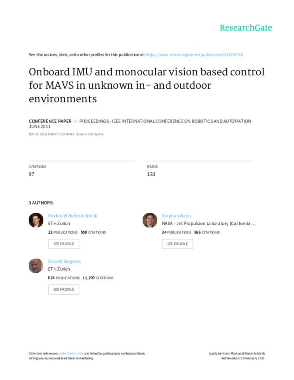 (PDF) Onboard IMU and monocular vision based control for MAVs in unknown in- and outdoor ...