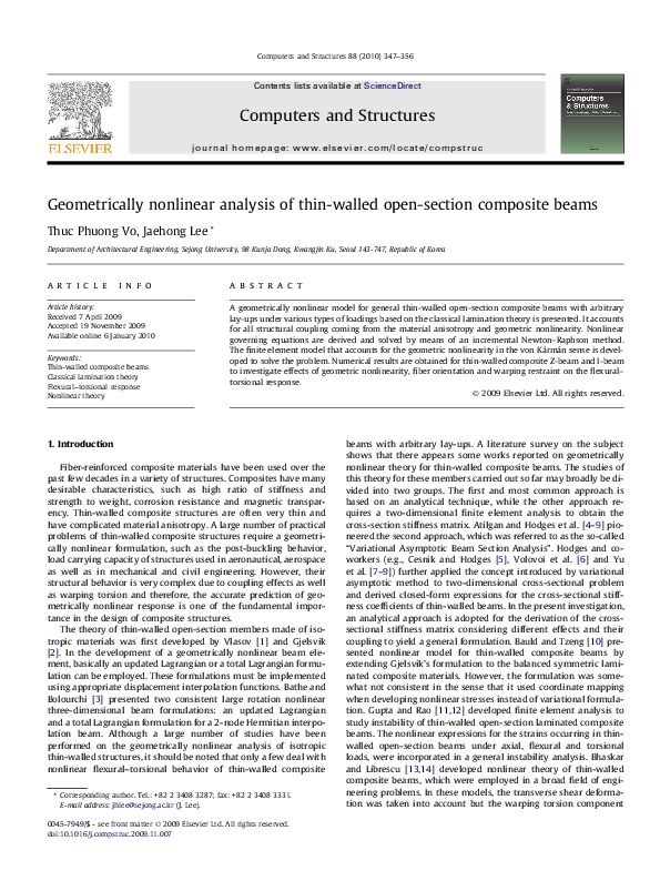 Pdf Geometrically Nonlinear Analysis Of Thin Walled Structures Using