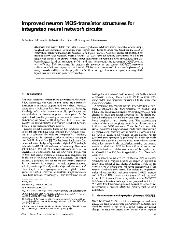 (PDF) Improved neuron MOS-transistor structures for integrated neural ...