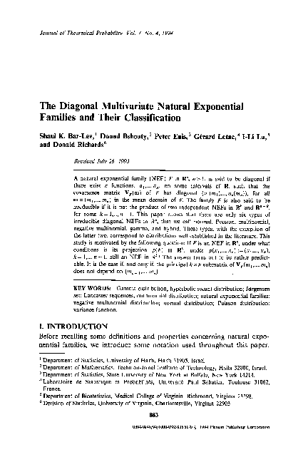 (PDF) The diagnonal multivariate natural exponential families and their ...