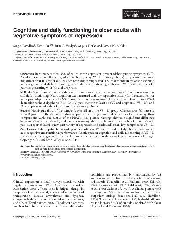 (PDF) Cognitive and daily functioning in older adults with vegetative ...