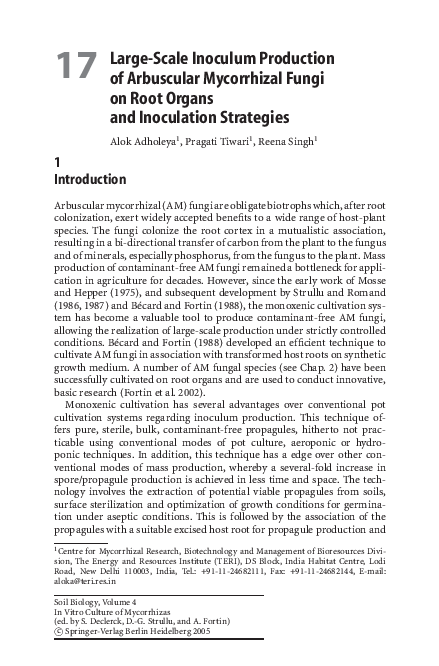 (PDF) 7 Large-Scale Inoculum Production of Arbuscular Mycorrhizal Fungi ...