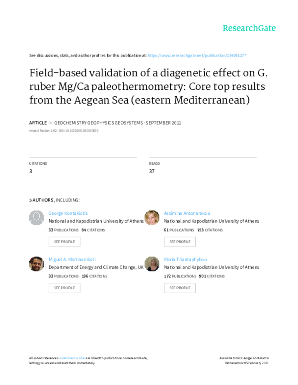 (PDF) Field-based validation of a diagenetic effect on G. ruber Mg/Ca ...