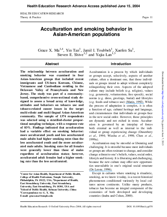 (PDF) Acculturation and smoking behavior in Asian-American populations