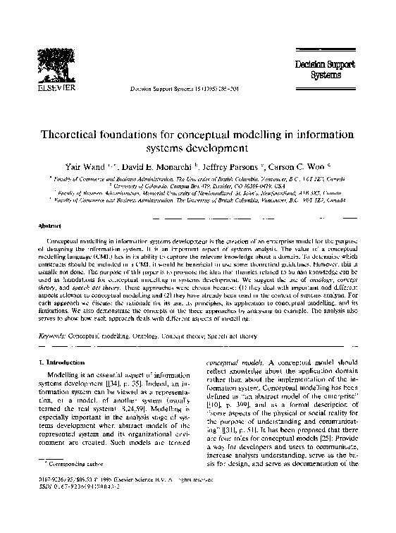 (PDF) Theoretical foundations for conceptual modelling in information systems development