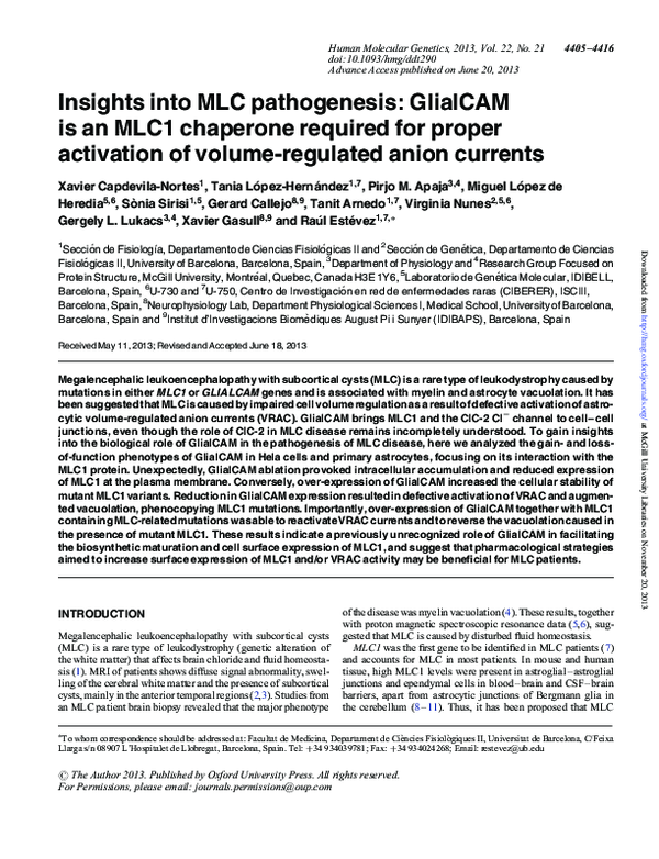 (PDF) Insights into MLC pathogenesis: GlialCAM is an MLC1 chaperone ...