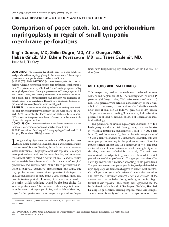 (PDF) Otoendoscopic management of small to medium sized tympanic ...