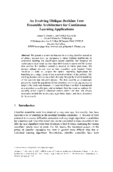 (PDF) Evolving Oblique Decision Tree Ensembles for Continuous Learning