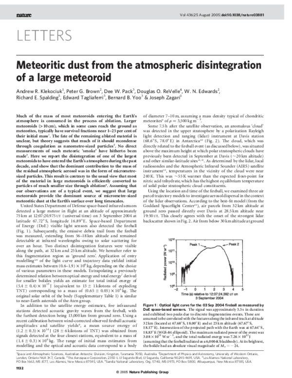 (PDF) Meteoritic dust from the atmospheric disintegration of a large ...