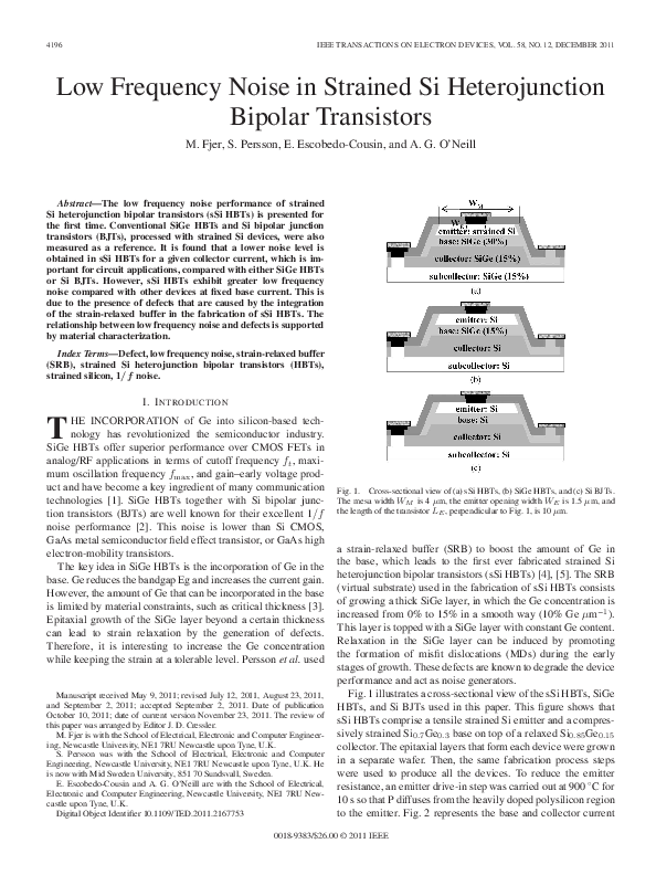 (PDF) Low Frequency Noise in Strained Si Heterojunction Bipolar Transistors