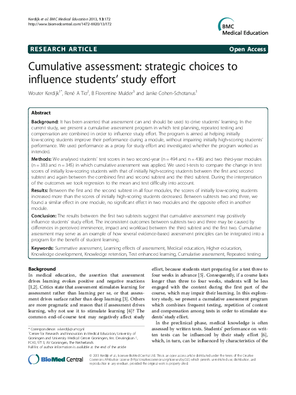 (PDF) Cumulative assessment: strategic choices to influence students ...