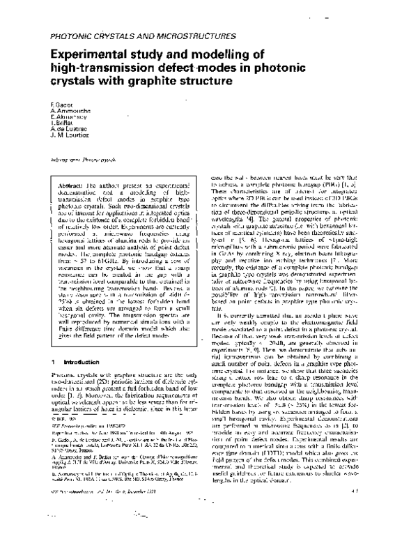 (PDF) Experimental study and modelling of high-transmission defect ...