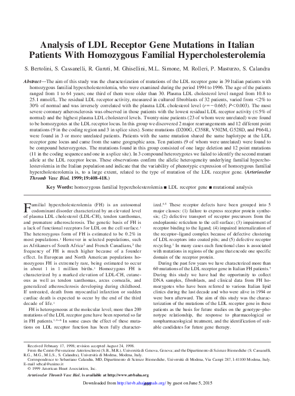 (PDF) Analysis of LDL Receptor Gene Mutations in Italian Patients With ...