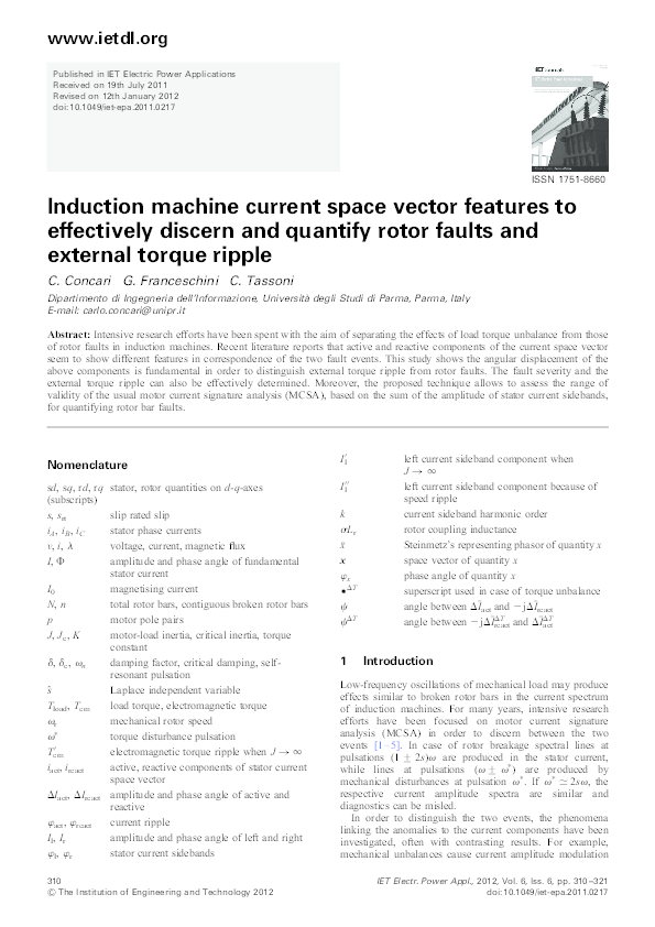(PDF) Induction machine current space vector features to effectively discern and quantify rotor ...