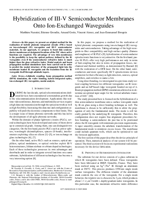 (PDF) Hybridization of III-V semiconductor membranes onto ion-exchanged ...
