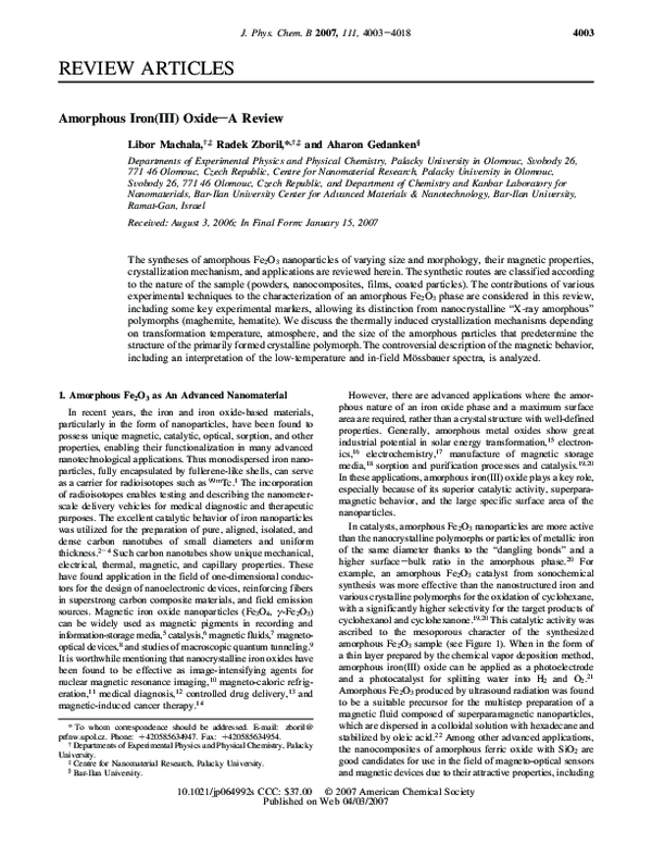 (PDF) Amorphous Iron(III) Oxide — A Review