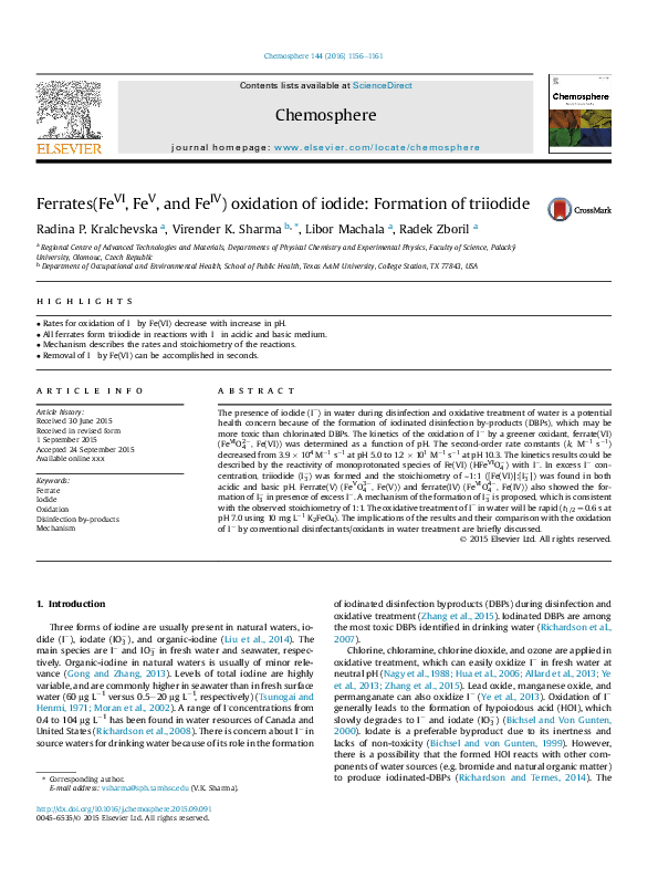 (PDF) Ferrates(Fe(VI), Fe(V), and Fe(IV)) oxidation of iodide ...