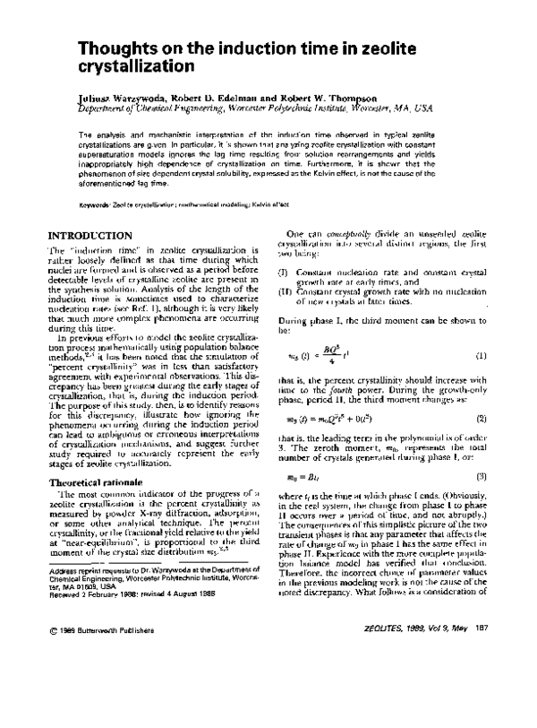 (PDF) Thoughts on the induction time in zeolite crystallization