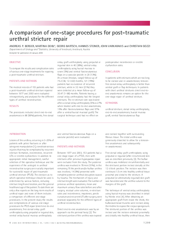 (PDF) A comparison of one-stage procedures for post-traumatic urethral ...