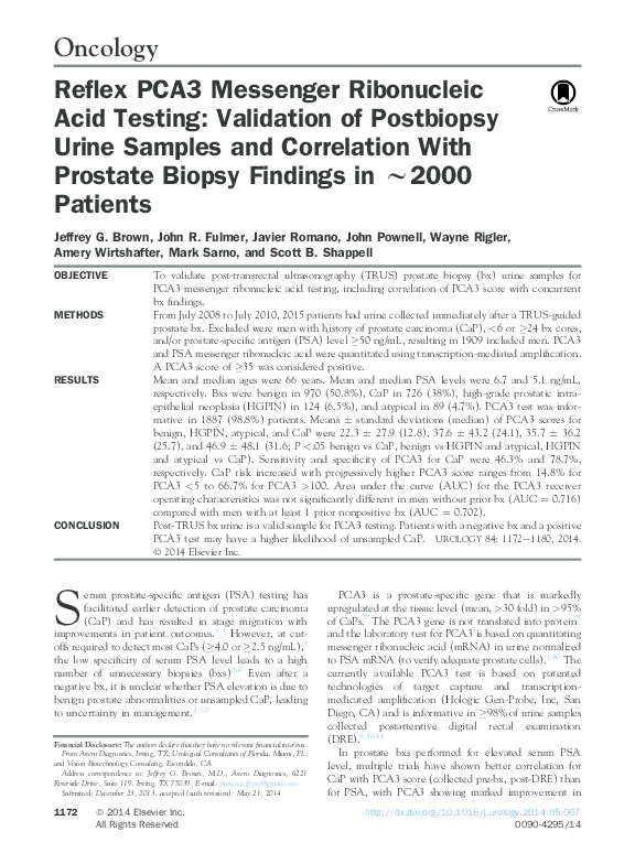(PDF) Reflex PCA3 Messenger Ribonucleic Acid Testing: Validation of ...