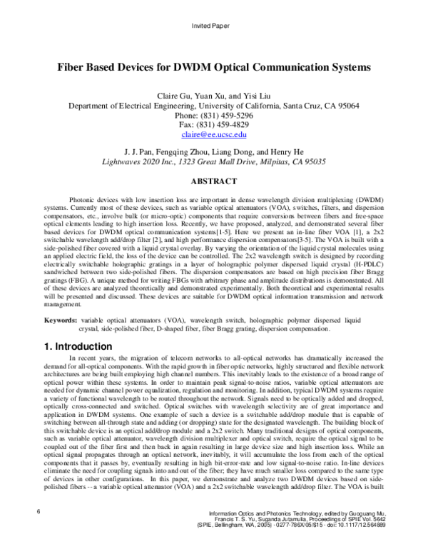 (PDF) Fiber-based devices for DWDM optical communication systems