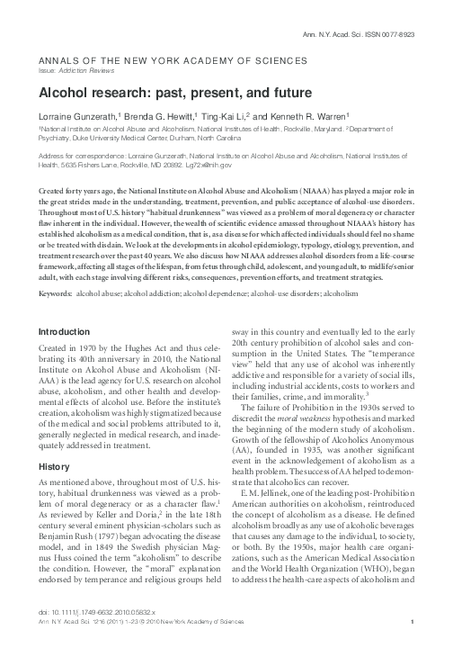 (PDF) Alcohol research: past, present, and future