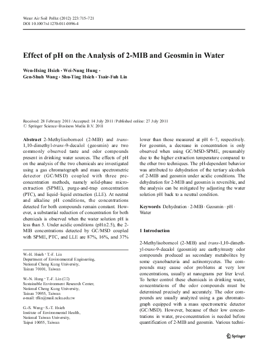 (PDF) Effect of pH on the Analysis of 2-MIB and Geosmin in Water