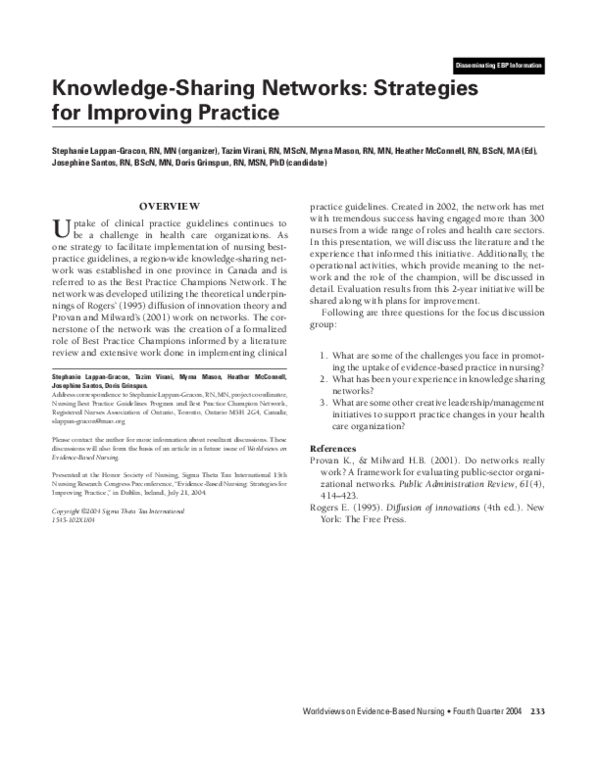 (PDF) Knowledge-Sharing Networks: Strategies for Improving Practice