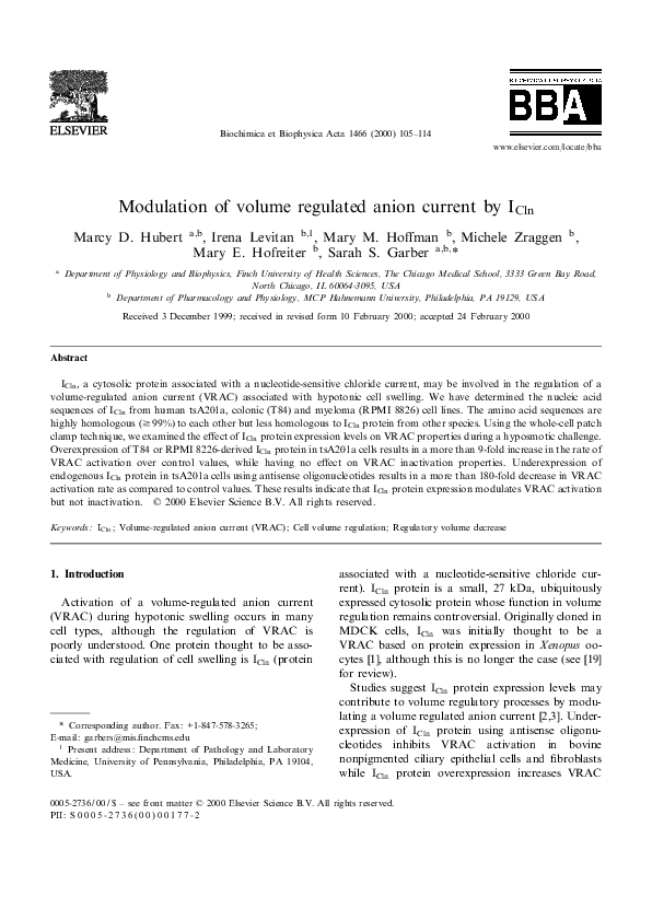 (PDF) Modulation of volume regulated anion current by ICln | Irena Levitan - Academia.edu