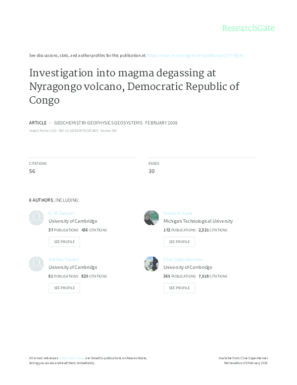 (PDF) Investigation into magma degassing at Nyiragongo volcano ...
