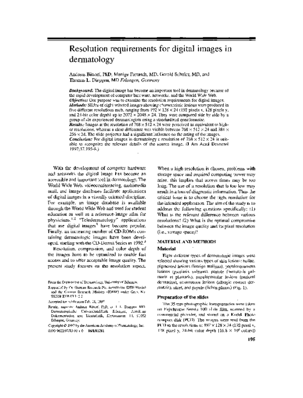 (PDF) Resolution requirements for digital images in dermatology