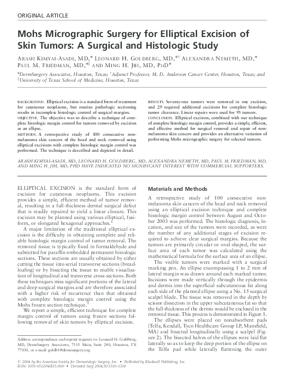 Pdf Mohs Micrographic Surgery For Elliptical Excision Of Skin Tumors