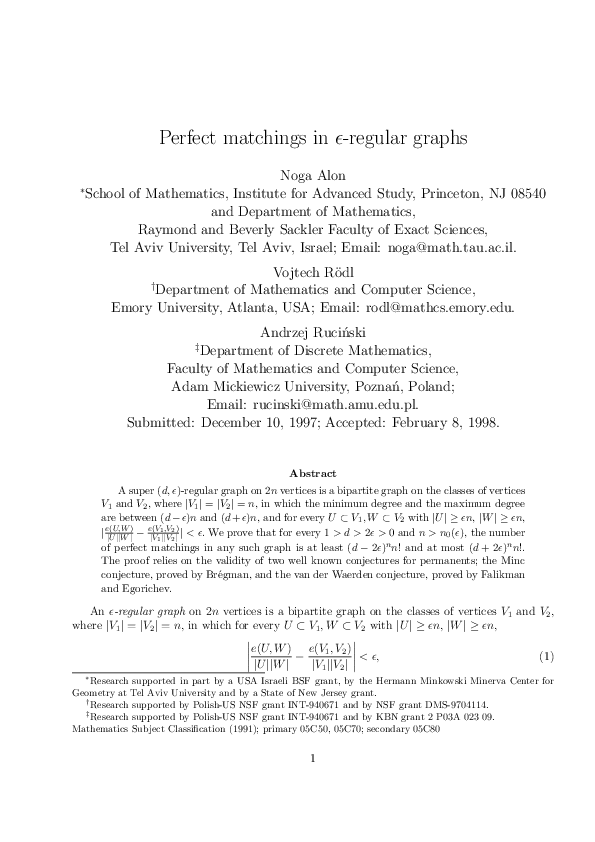 (PDF) Perfect matchings in -regular graphs