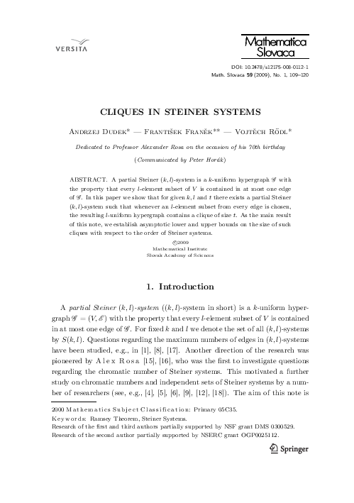 (PDF) Cliques in Steiner systems