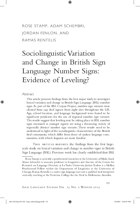 (PDF) Sociolinguistic Variation and Change in British Sign Language ...