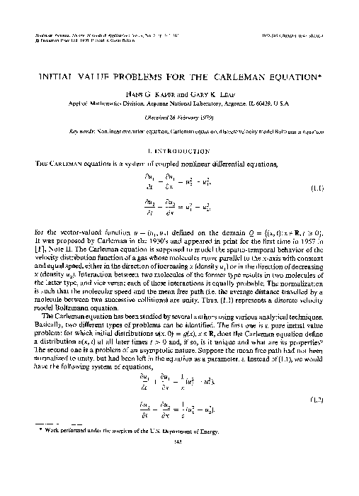 (PDF) Initial value problems for the Carleman equation