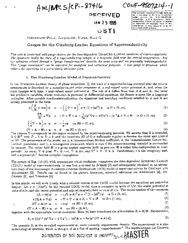 (PDF) Dynamics of the Ginzburg-Landau equations of superconductivity ...