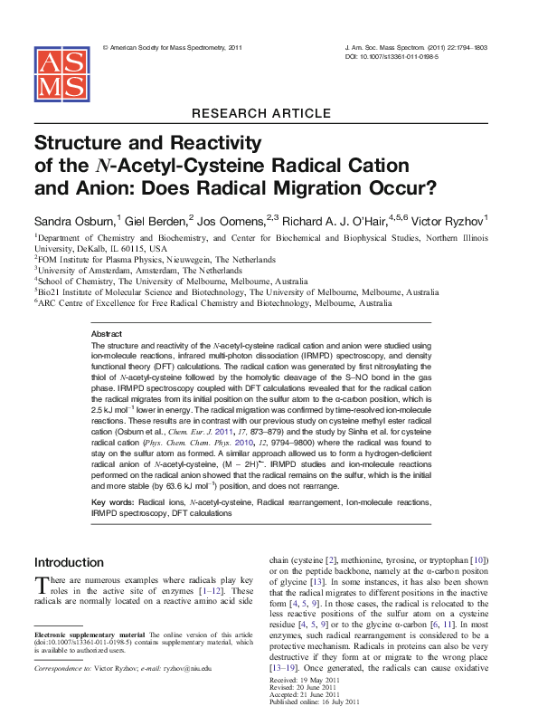(PDF) Structure and Reactivity of the N-Acetyl-Cysteine Radical Cation ...