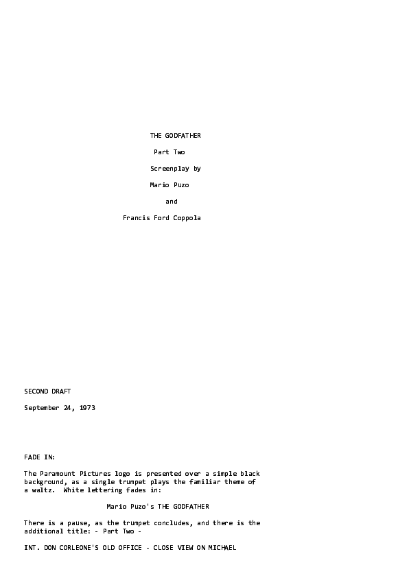 (PDF) THE GODFATHER Part Two Screenplay by | Wagner Nogueira - Academia.edu