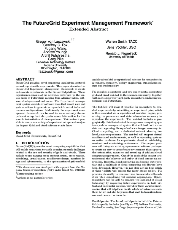 (PDF) The FutureGrid Experiment Management Framework